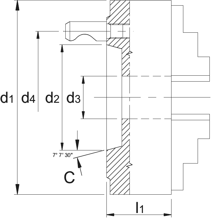 Bison zelfcentrerende drie-klauwplaat‚ staal‚ type 3544, C4, Ø 125 - RS too